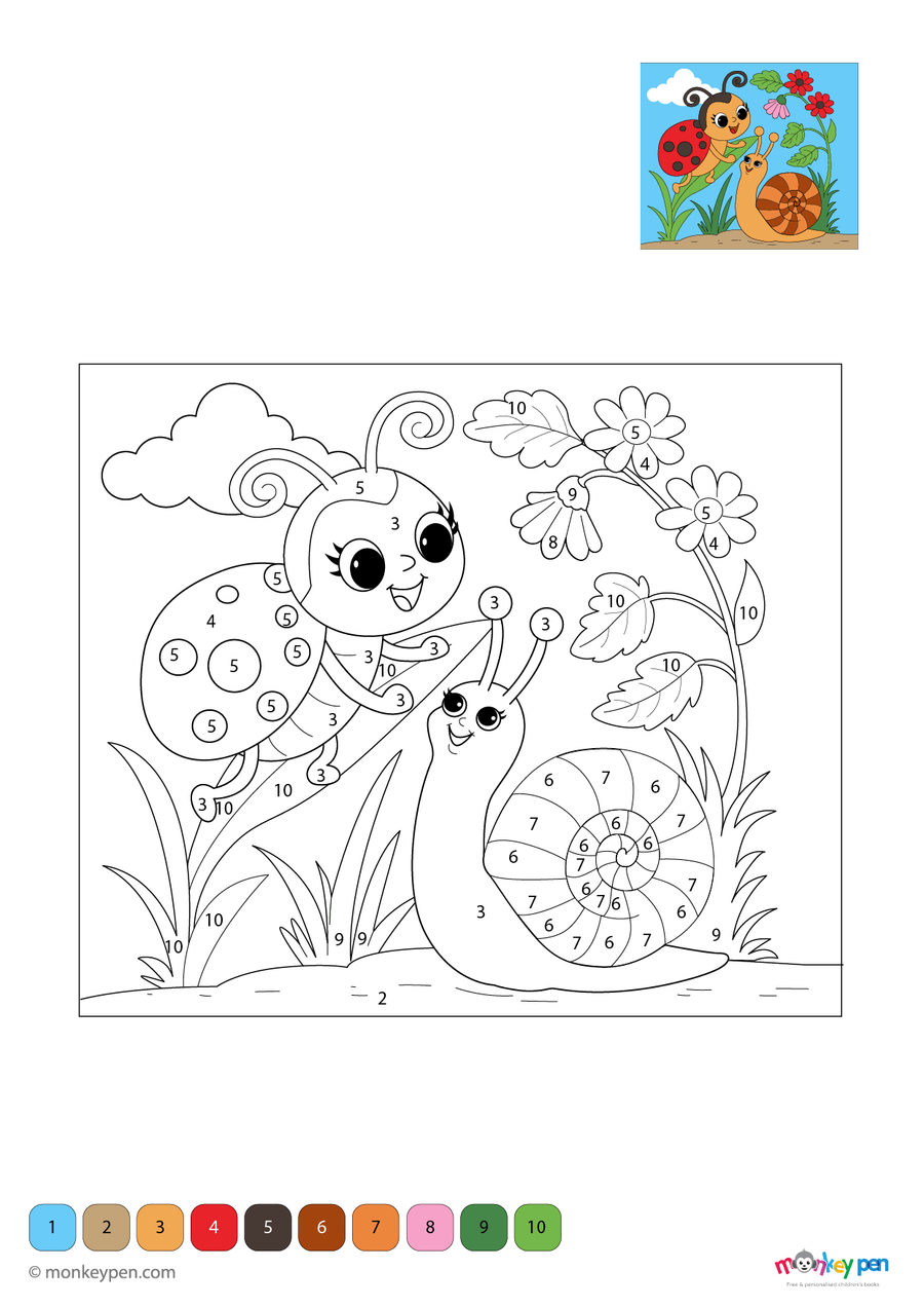 Free Ladybug and Snail Color by Number Printable PDF