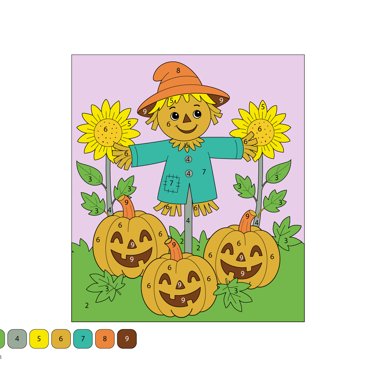 Scarecrow Color by Number – Autumn Farmyard Fun Pages Download