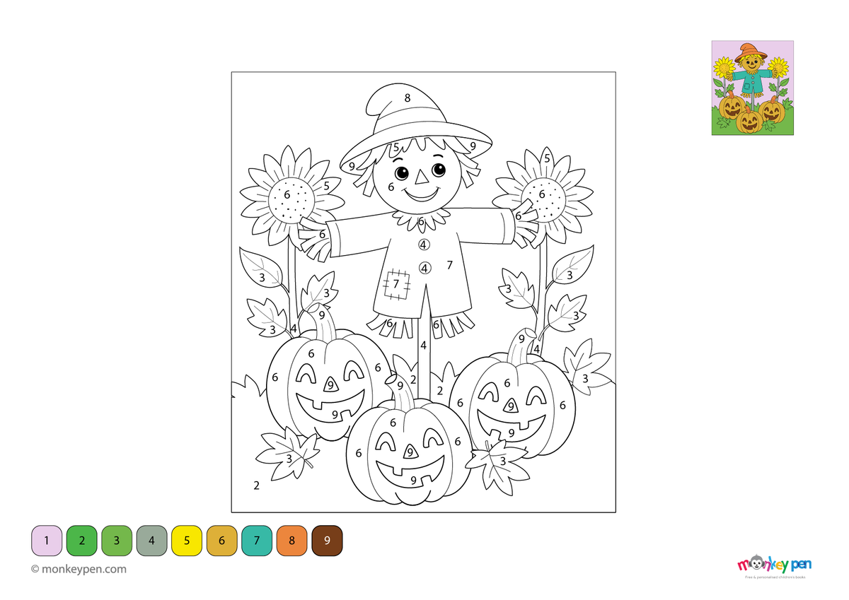 Scarecrow Color by Number – Autumn Farmyard Fun Pages Download