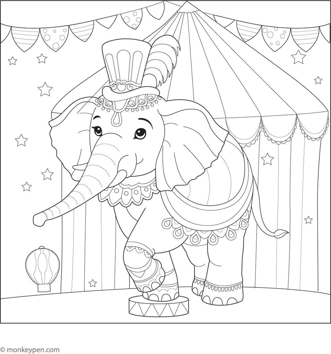 Circus Elephant Coloring Page – Fun and Playful Printable for Kids