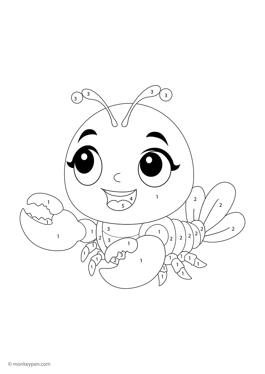 Baby Lobster Color by Number - Free Printable Coloring Page