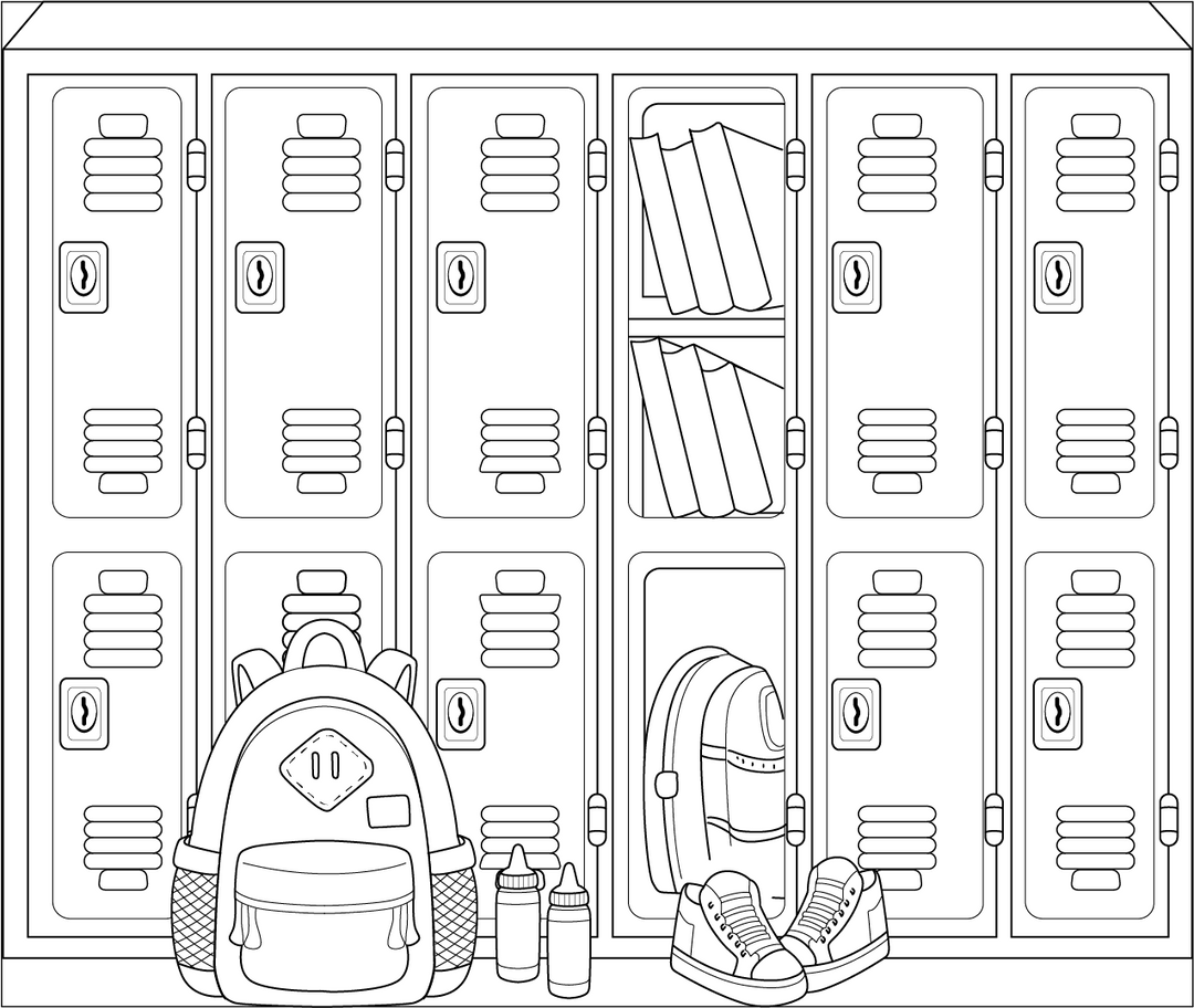 School Locker Free Printable Coloring Page PDF for Kids