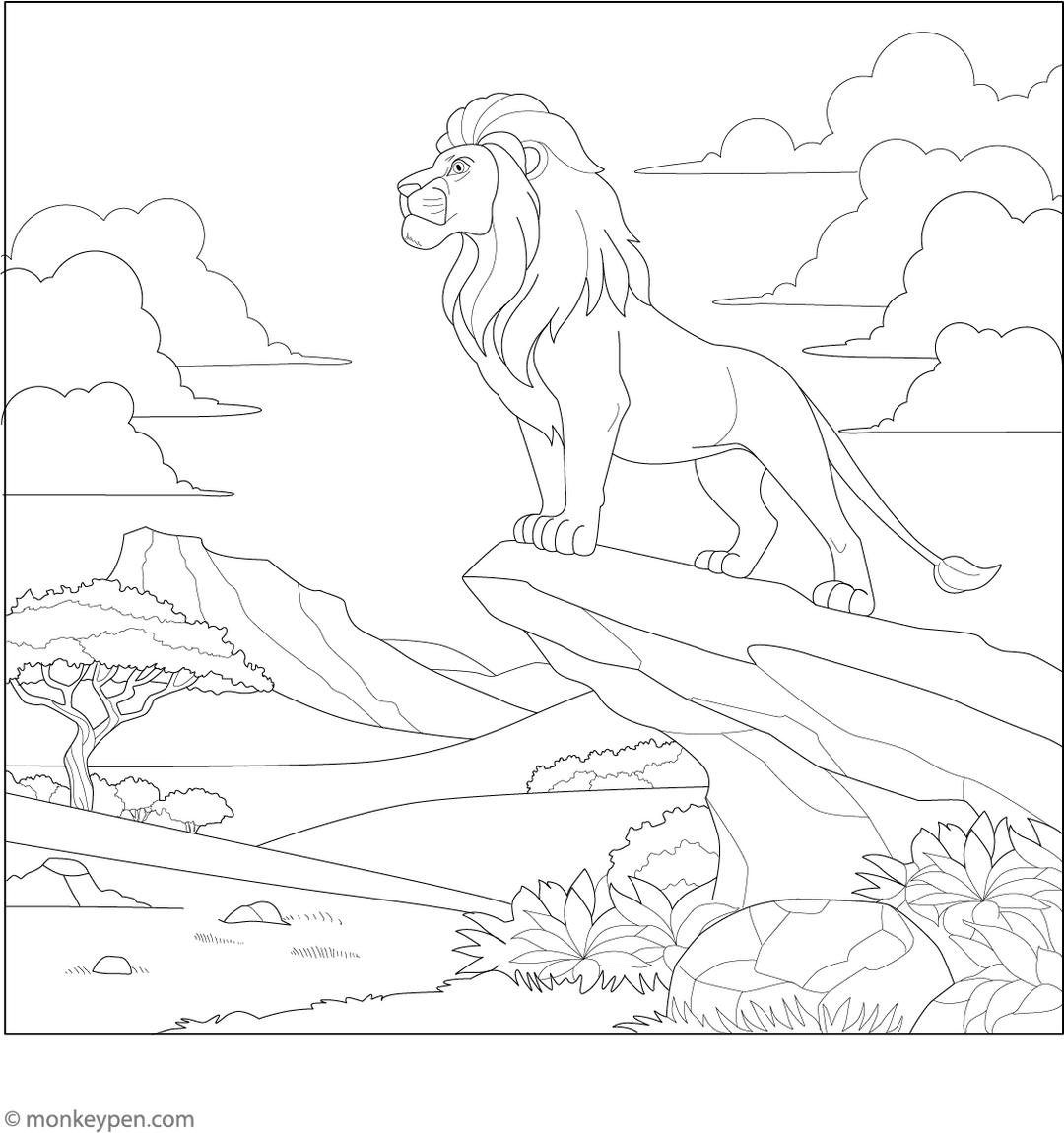 Lion’s Pride Rock Coloring Page