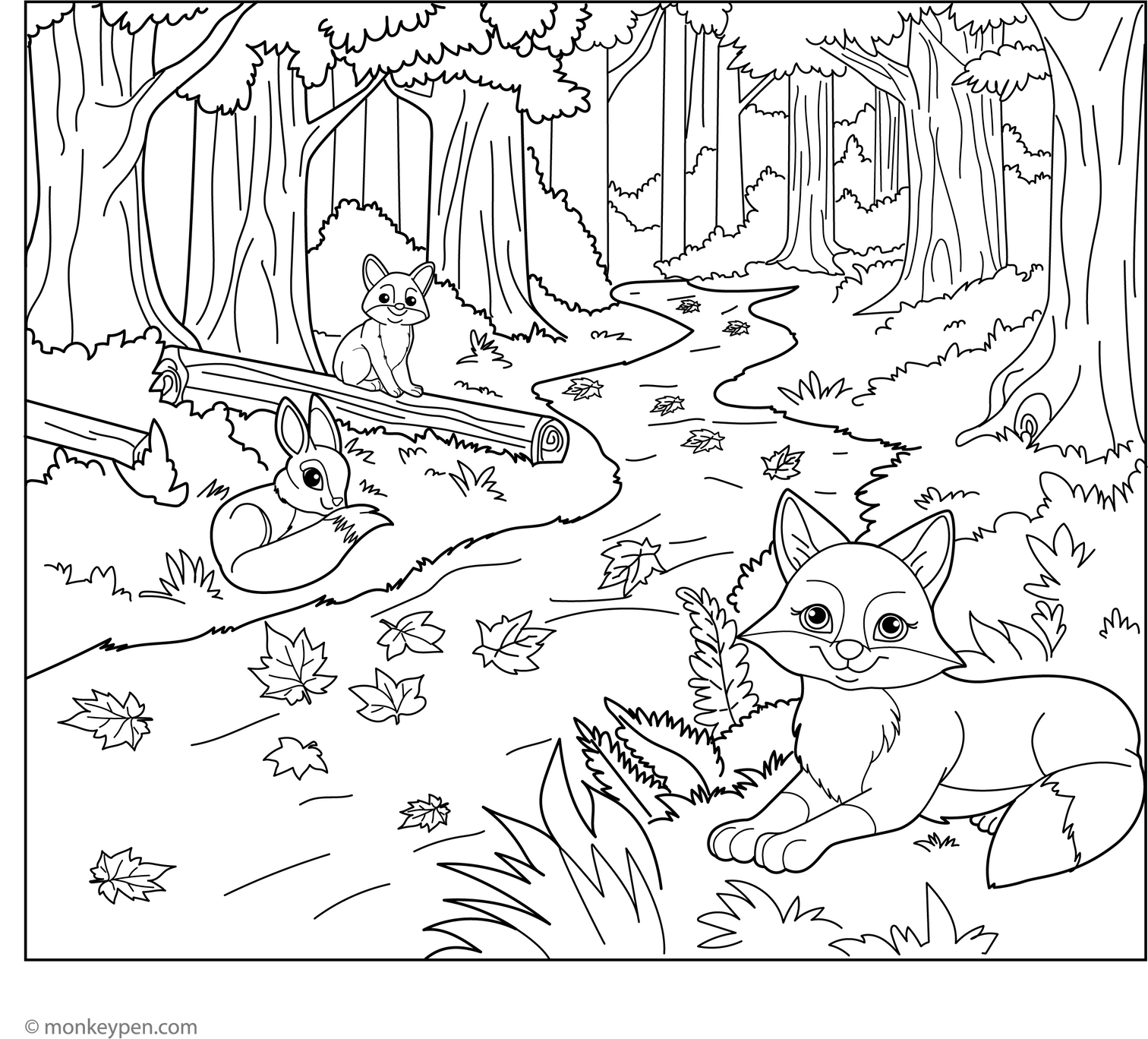 Autumn Fall Forest Coloring Page