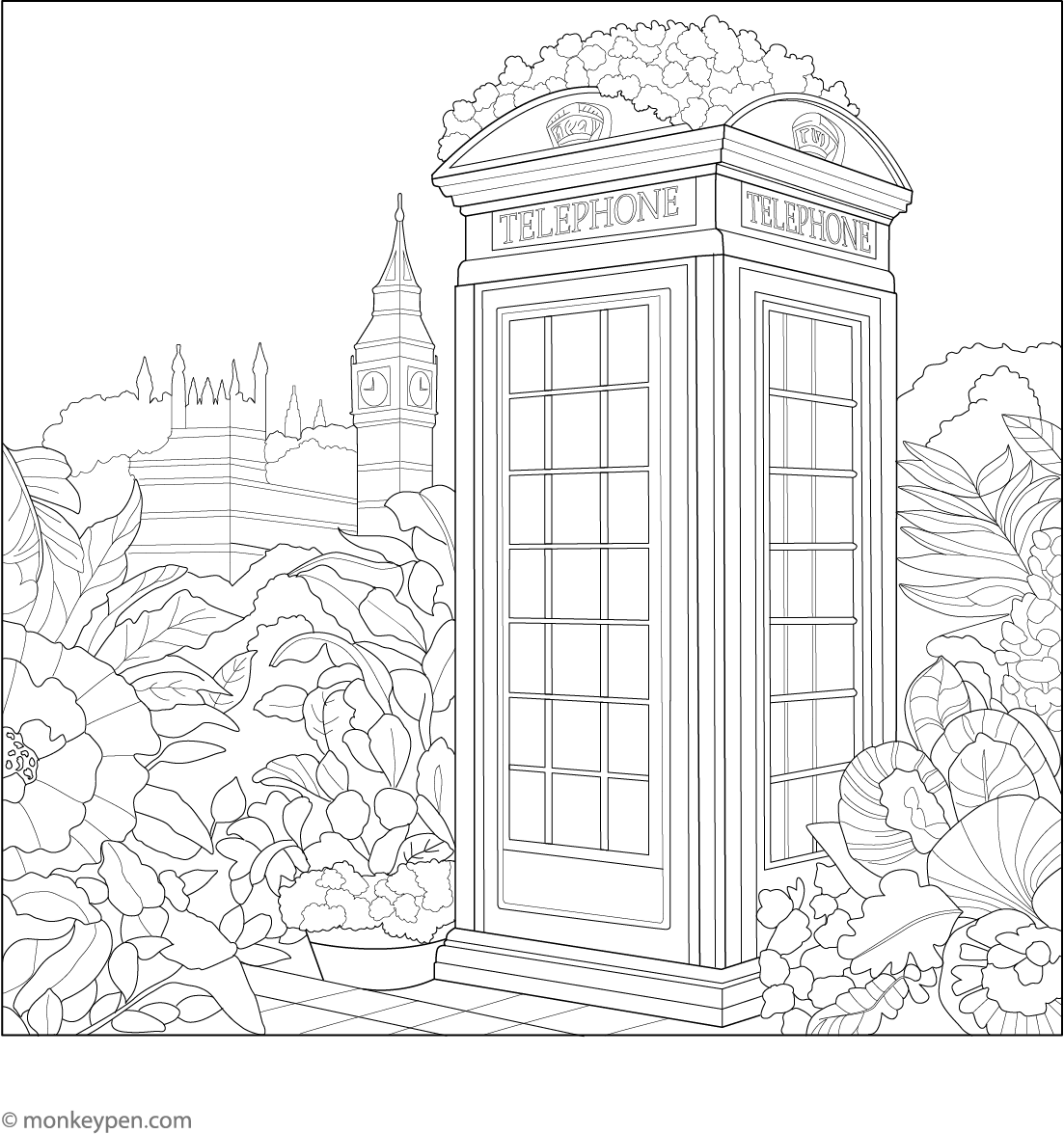 Telephone Booth Coloring Page