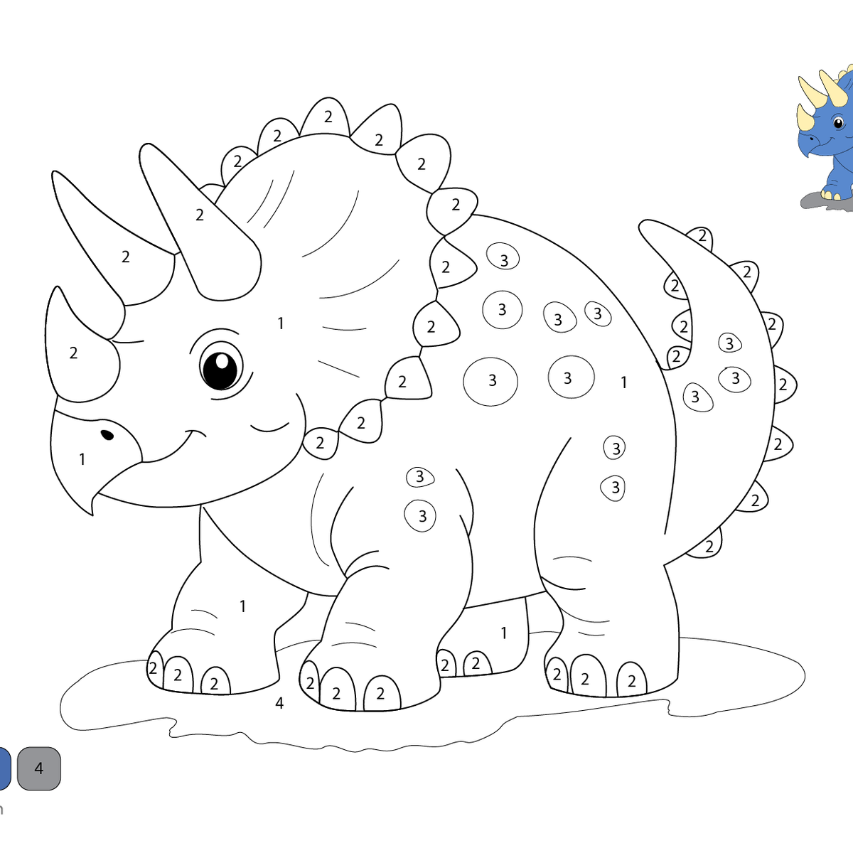 Triceratops Color by Number – Free Printable for Kids