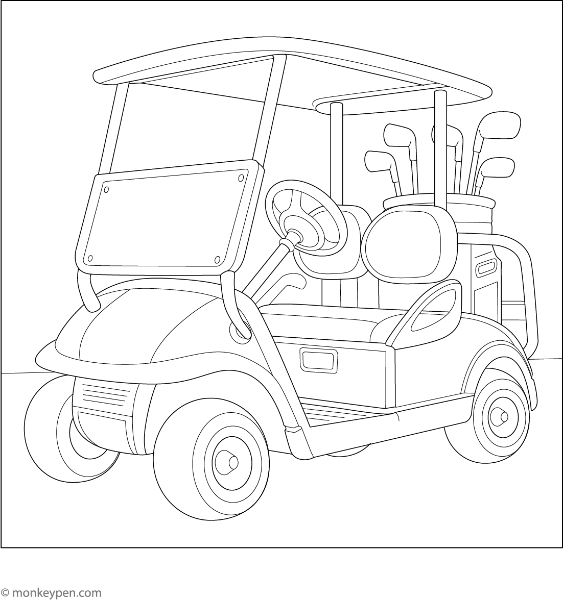 Golf Cart Free Printable Coloring Page PDF for Kids
