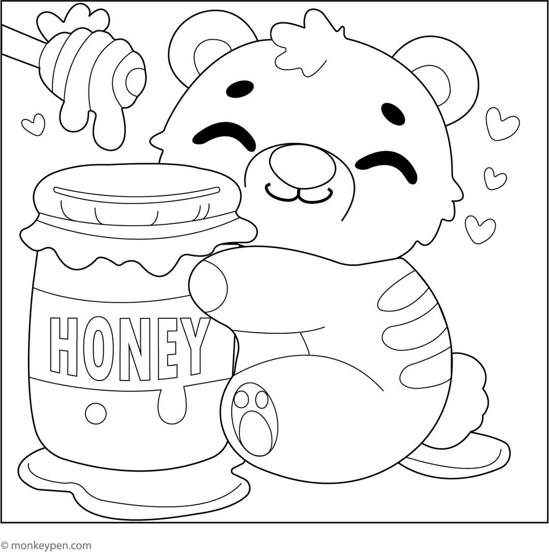 Bear Hugging A Honey Jar Coloring Page