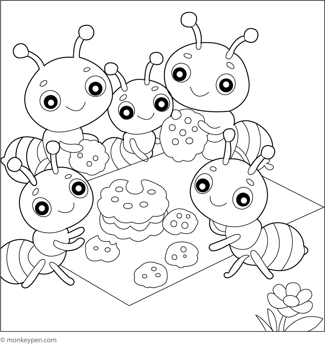Ants Having Tiny Feast Coloring Page