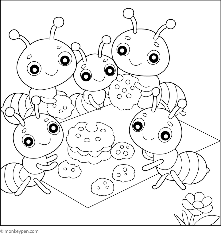 Ants Having Tiny Feast Coloring Page