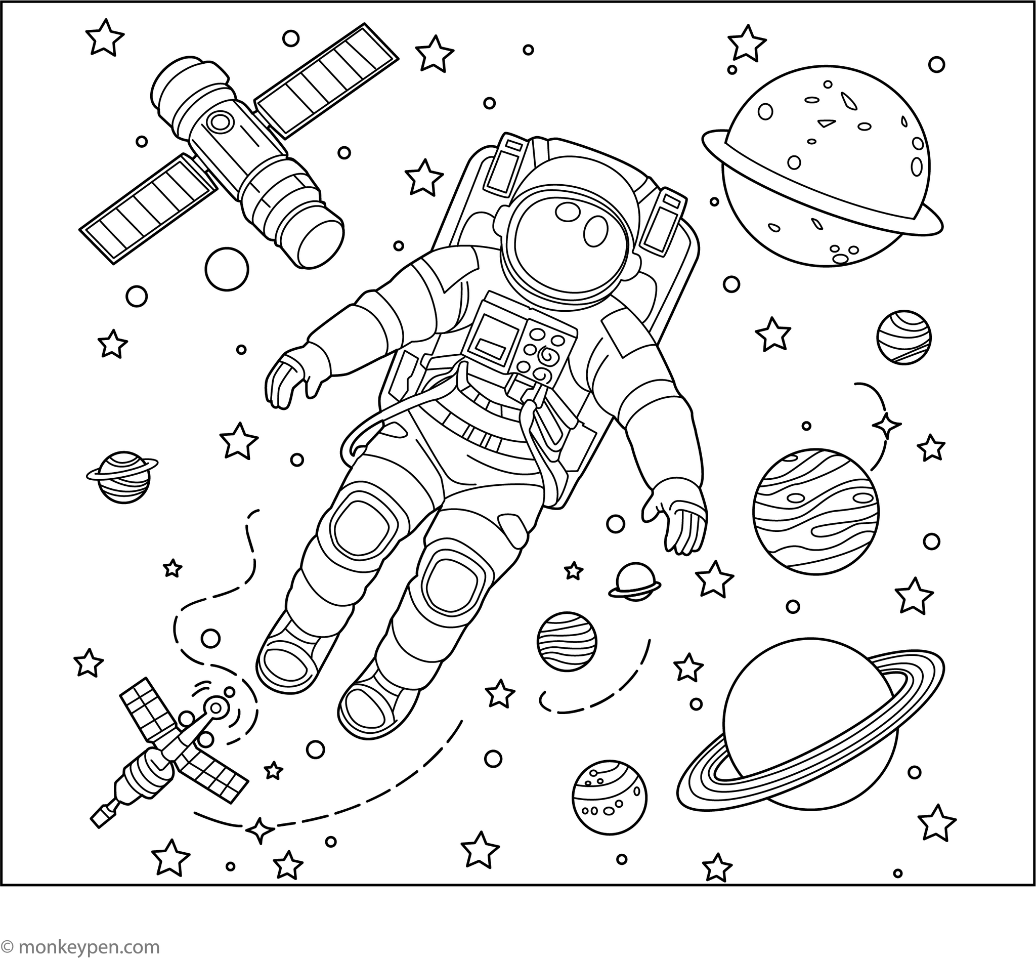 Astronaut in Space Coloring Page – Free Printable for Kids