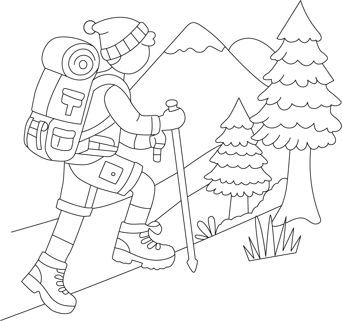 Hiking Coloring Page – Fun and Adventure-Themed Printable for Kids