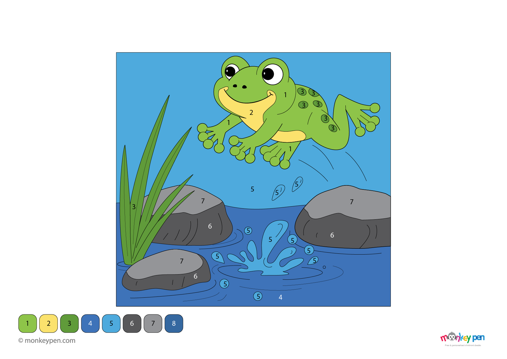 Jumping Frog Color by Number – Free Printable for Kids