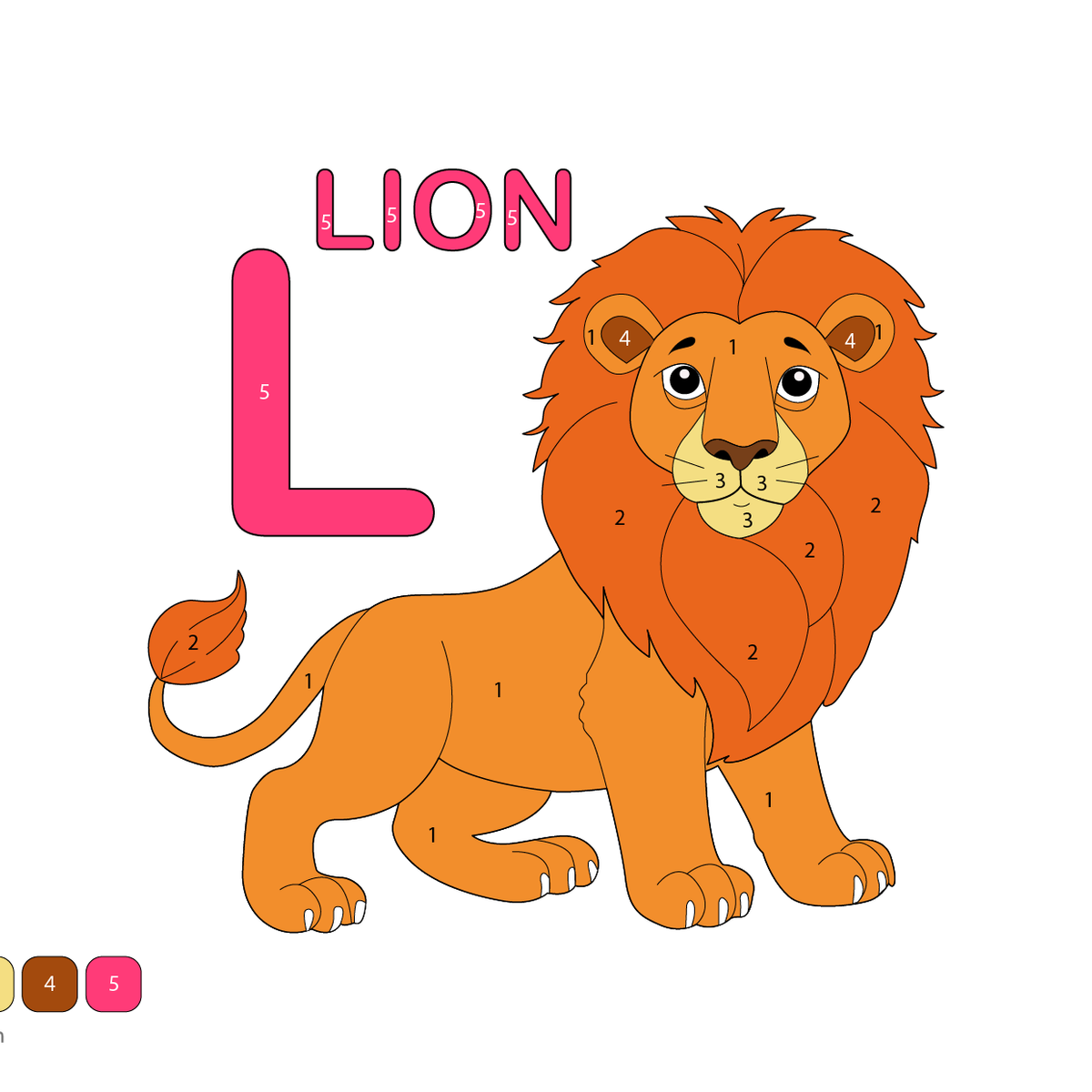 Lion | Printable Color by Number Worksheets for Kids