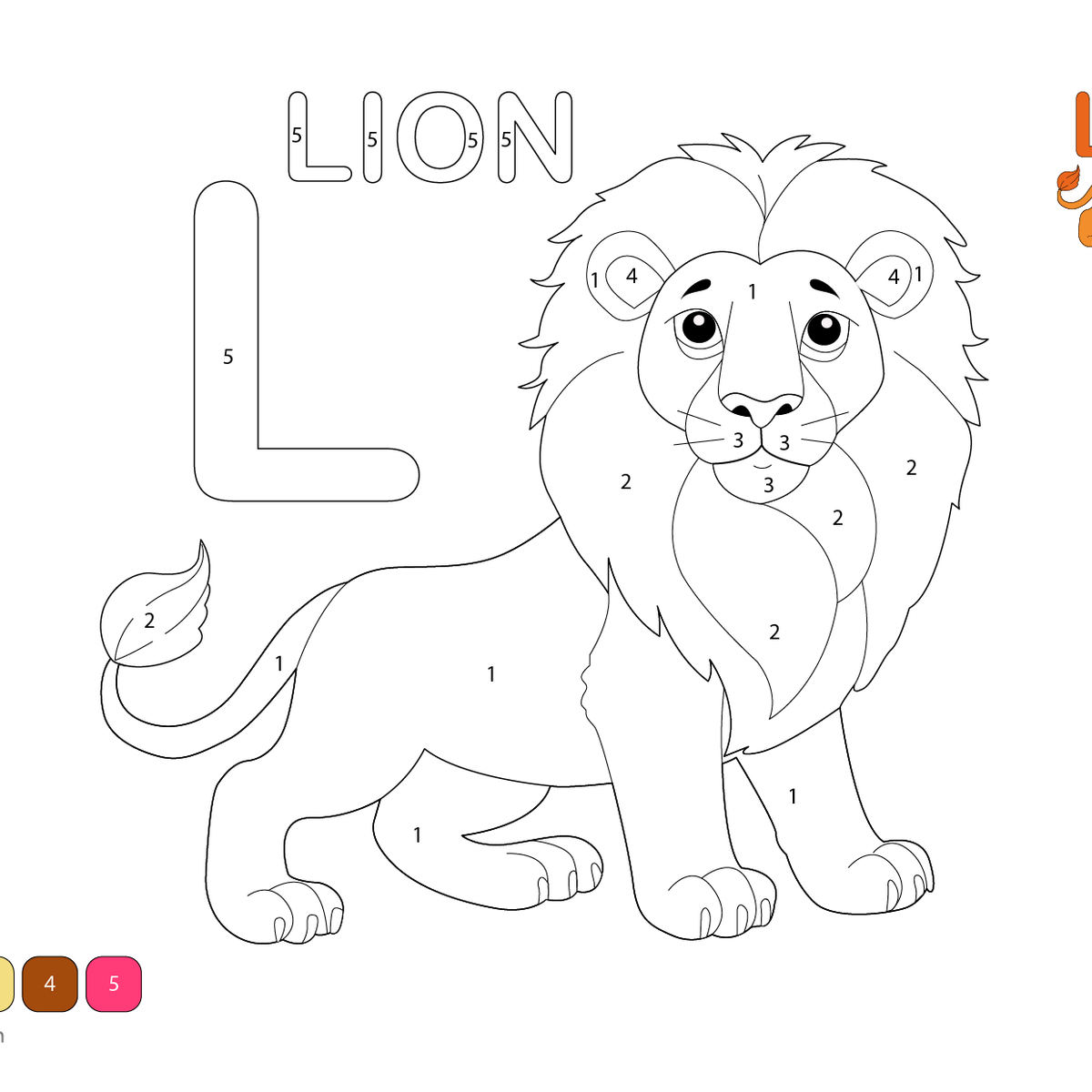 Lion | Printable Color by Number Worksheets for Kids