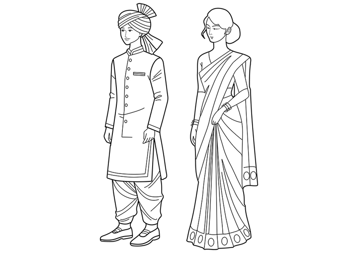 Indian Traditional Dress Coloring Page