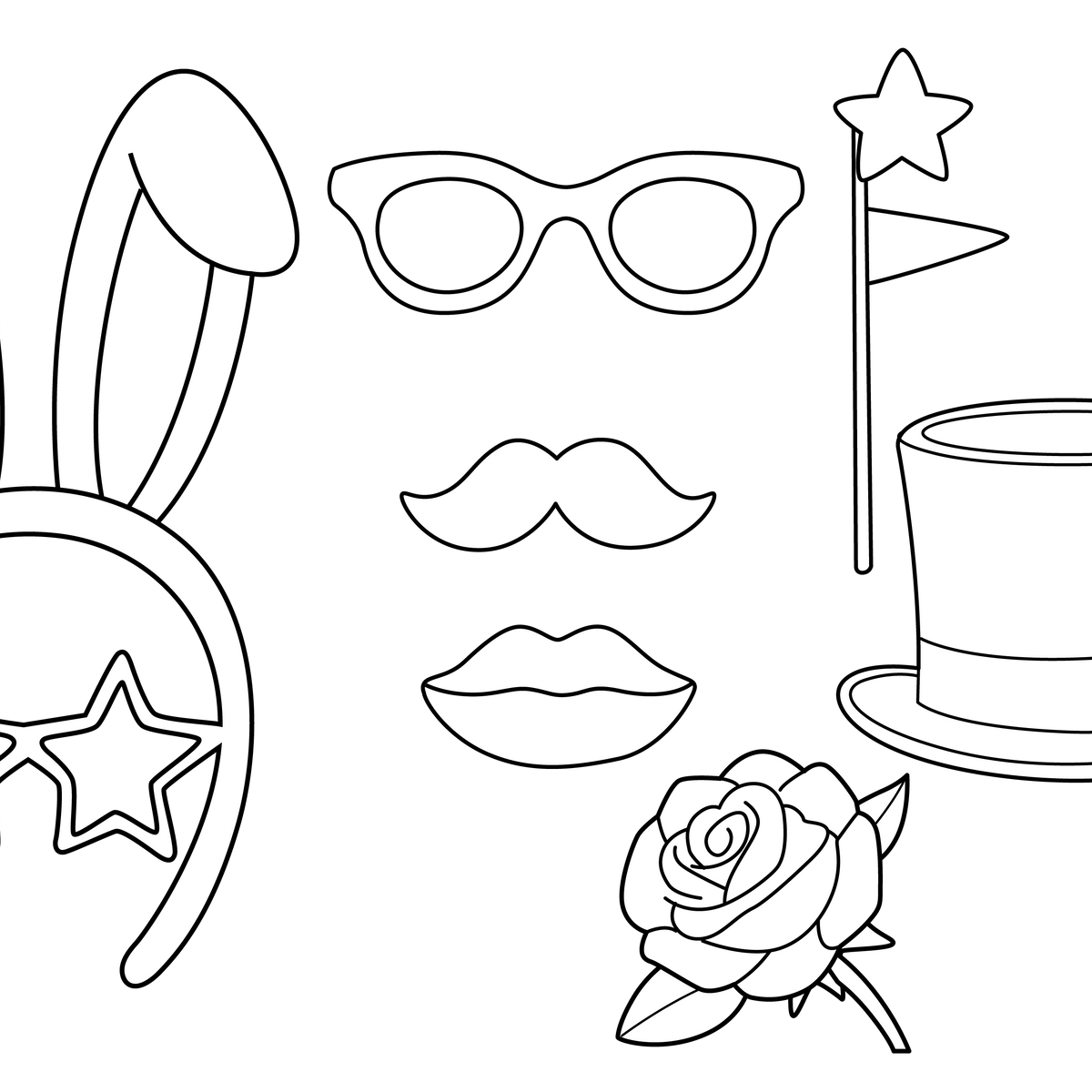 Birthday Photo Booth Props Coloring Page