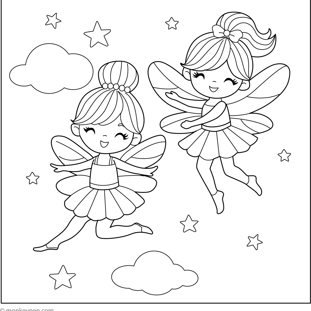 Free Fairies Coloring Page – Printable PDF for Kids Activity