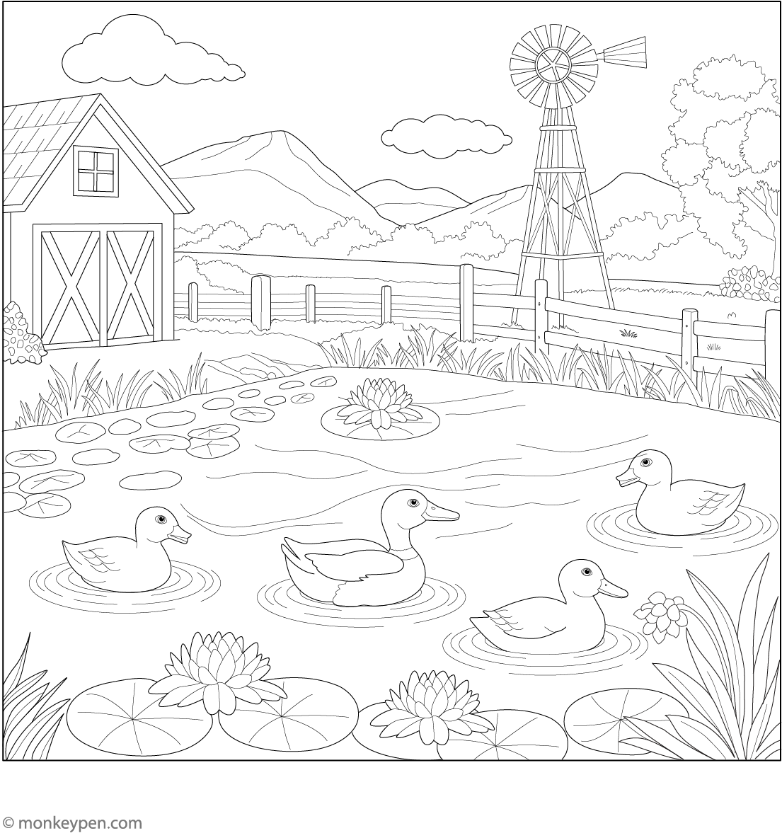 Pond Life Coloring Page – Free Printable PDF for Kids