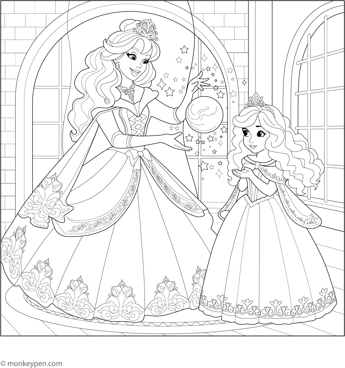 Queen And Princess Coloring Page