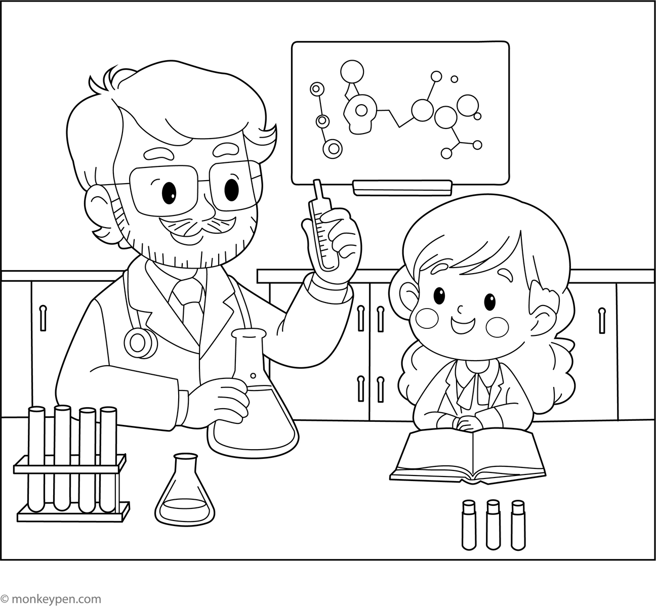 Scientist On Lab Coloring Page