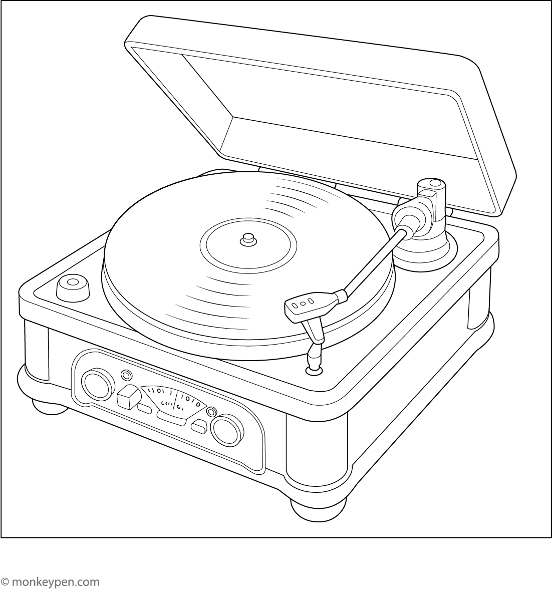 Record Player Coloring Page – Printable Sheet for Kids