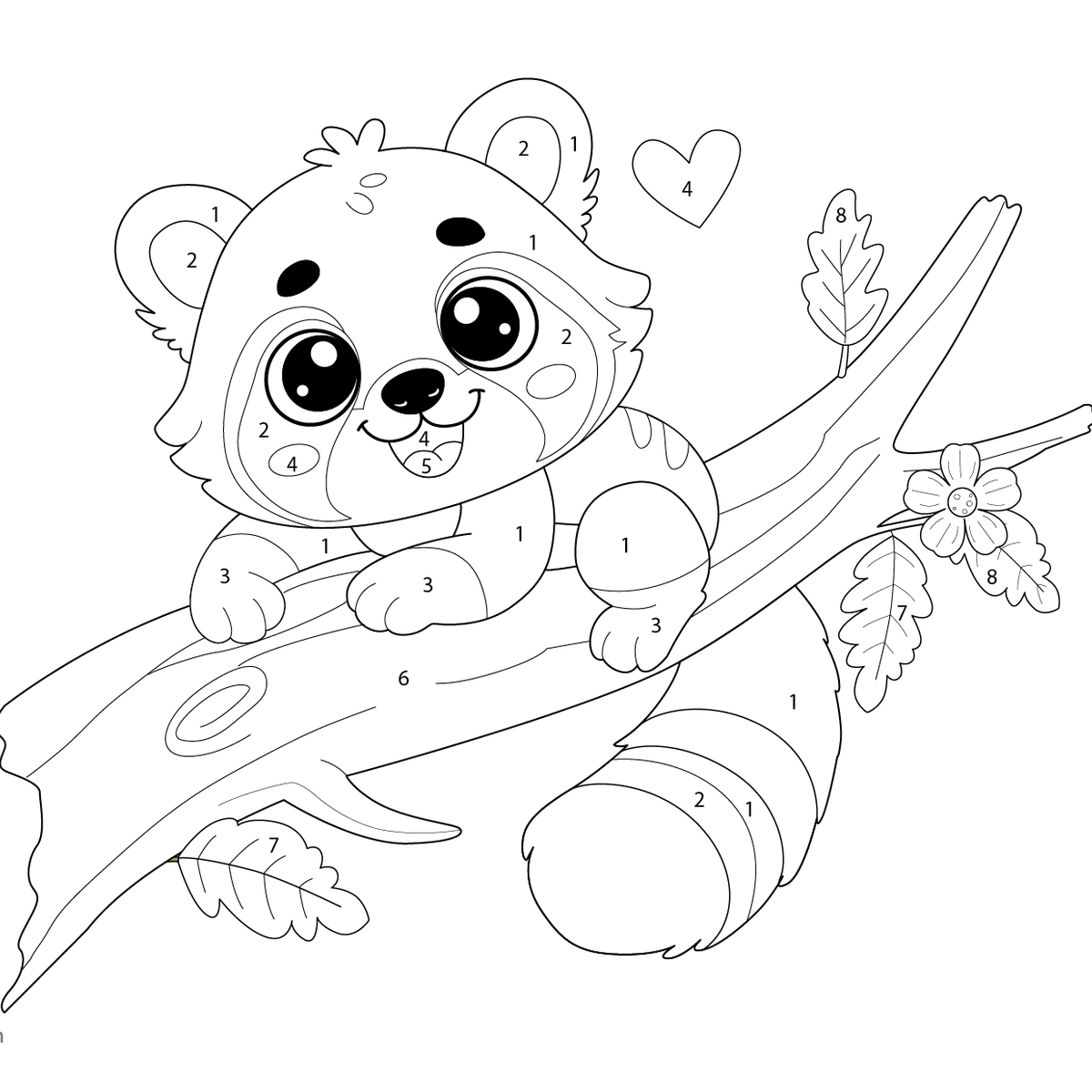 Red Panda Color by Number – Forest Printable for Kids
