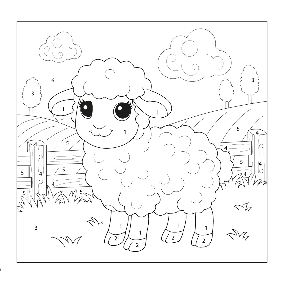 Sheep in a Pasture Color by Number – Farm Scene Fun