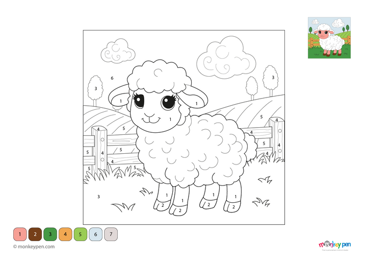 Sheep in a Pasture Color by Number – Farm Scene Fun