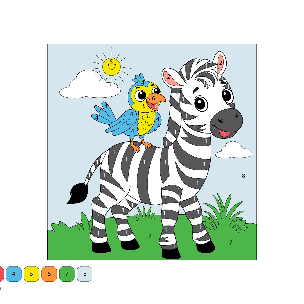 Zebra Color by Number – Safari Friendship Printable Download