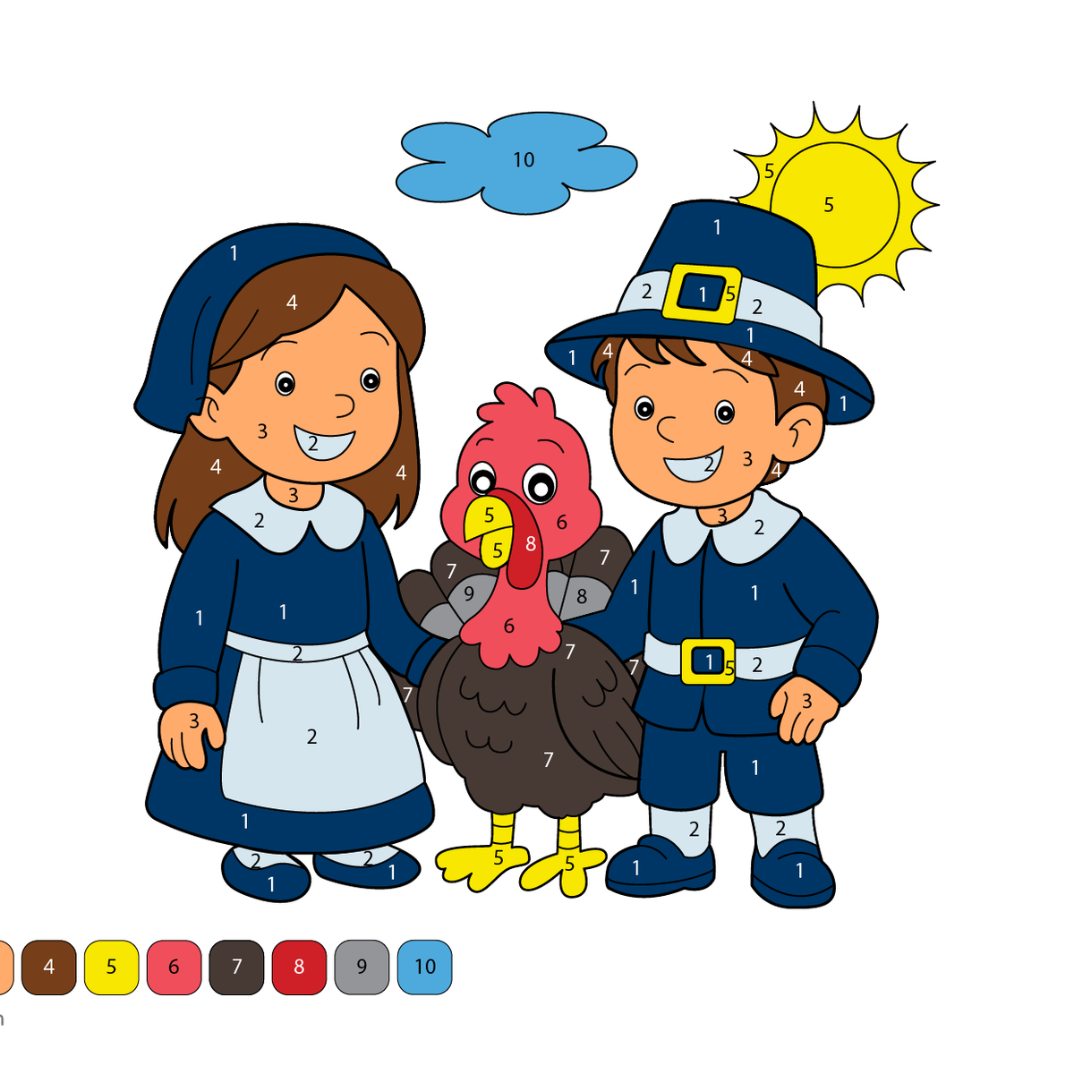 Pilgrim Children & Turkey – Color by Number Fall PDF