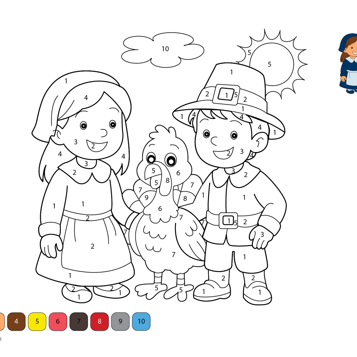 Pilgrim Children & Turkey – Color by Number Fall PDF