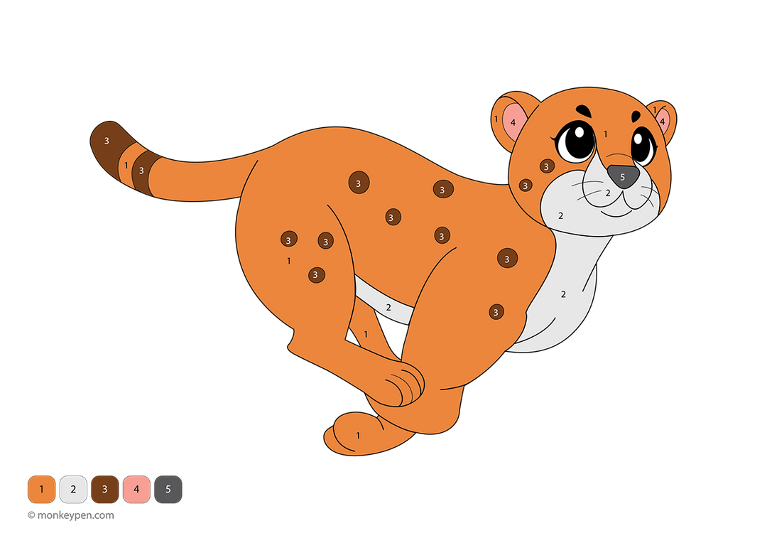 Cheetah Color by Number – Free Coloring Page Printable PDF