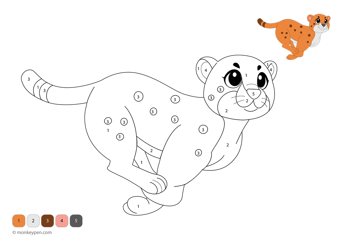 Cheetah Color by Number – Free Downloadable Practice Pages