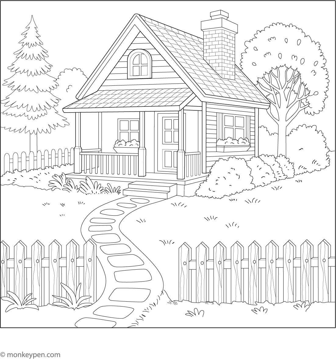 Printable Yard House Coloring Page