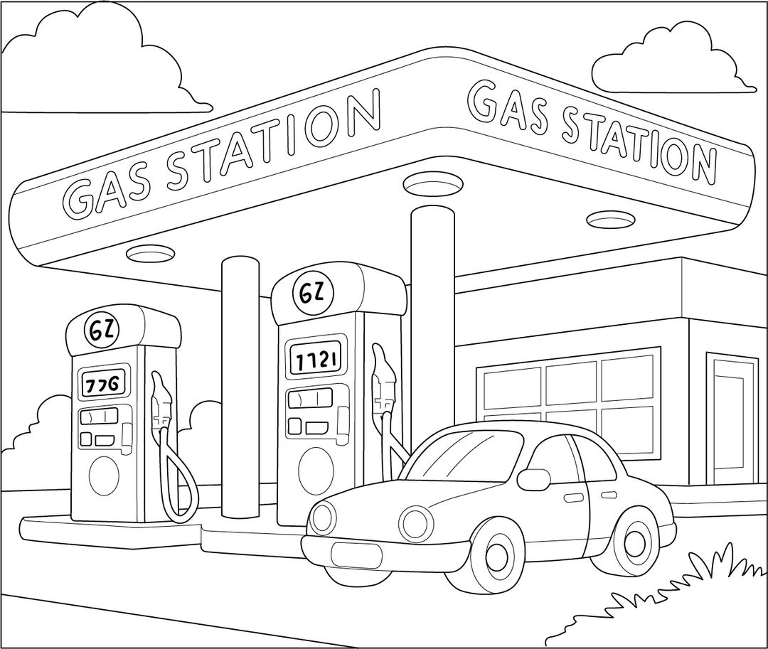 Free Printable Gas Station Coloring Page for Kids Fun