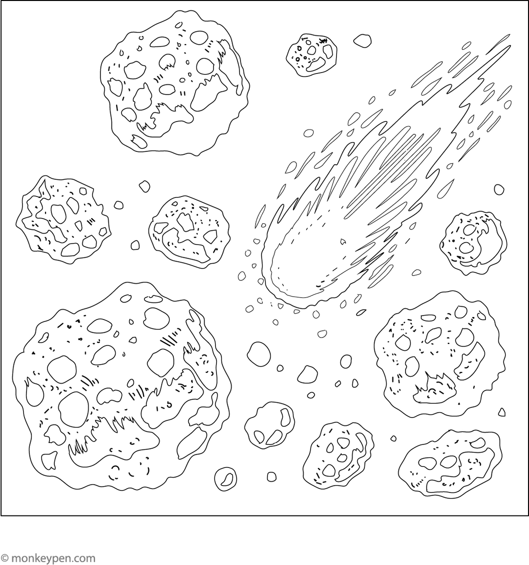 Asteroids And Comets Coloring Page