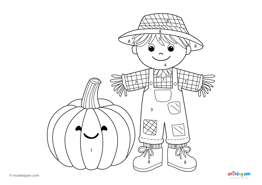 Pumpkin and Scarecrow Color by Number – Free Printable
