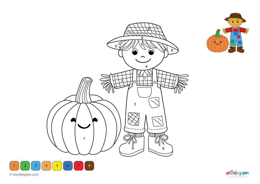 Pumpkin and Scarecrow Color by Number – Free Printable