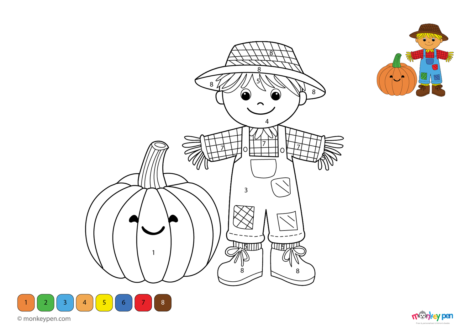 Pumpkin and Scarecrow Color by Number – Free Printable