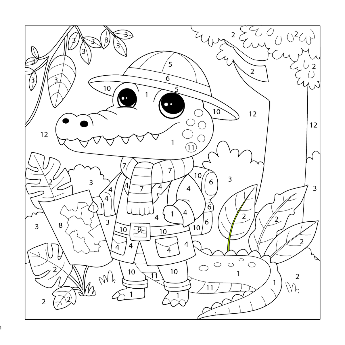 Crocodile Color by Number | Free Printable Jungle Fun