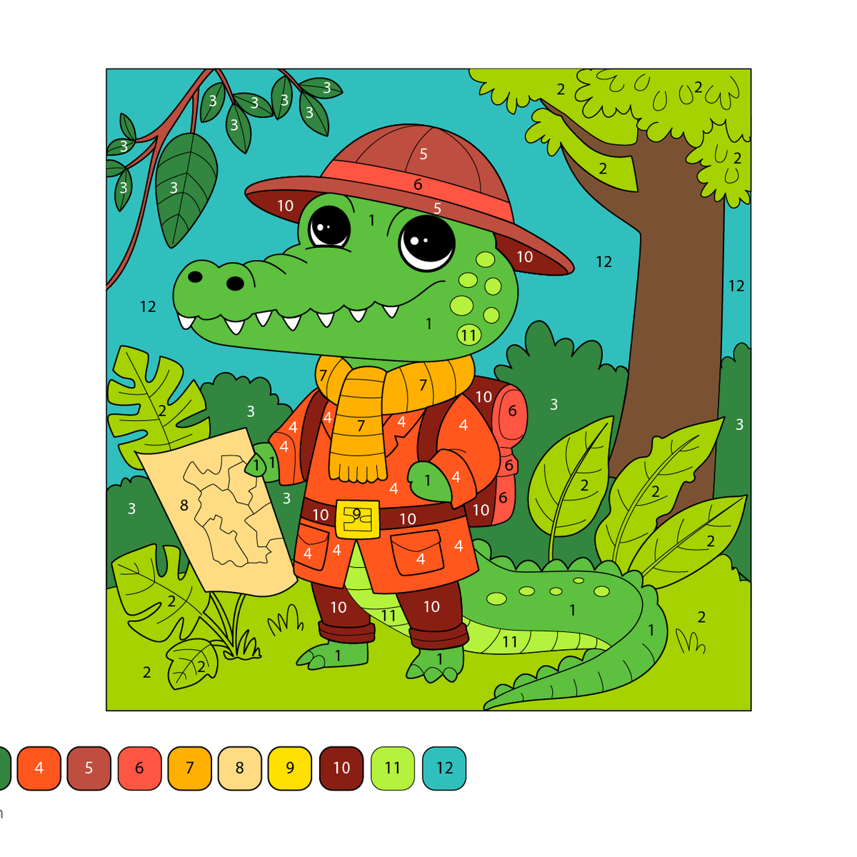 Crocodile Color by Number | Free Printable Jungle Fun
