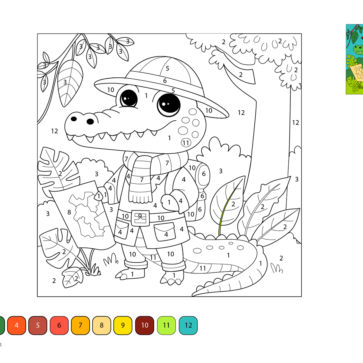 Crocodile Color by Number | Free Printable Jungle Fun