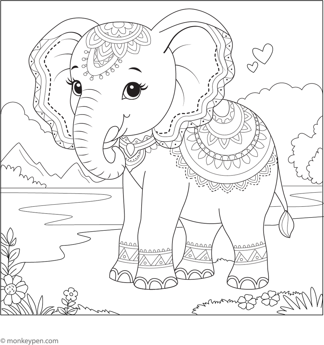 Indian Festival Elephant Coloring Page