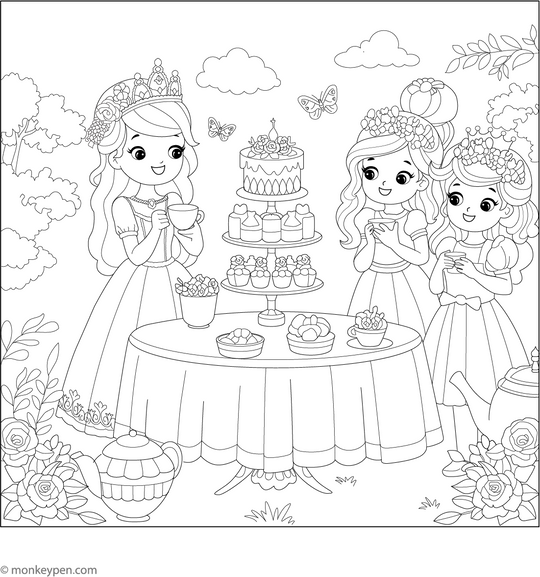 Princess In The Garden Party Coloring Page