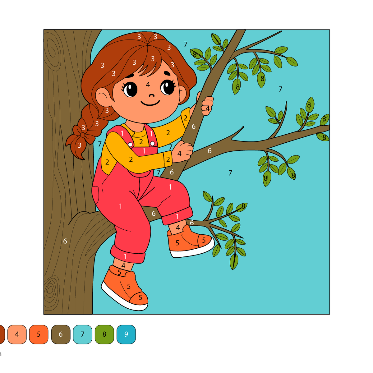 Little Girl on the Tree – Preschool Color-by-Number
