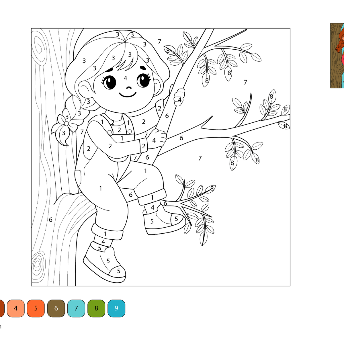 Little Girl on the Tree – Preschool Color-by-Number
