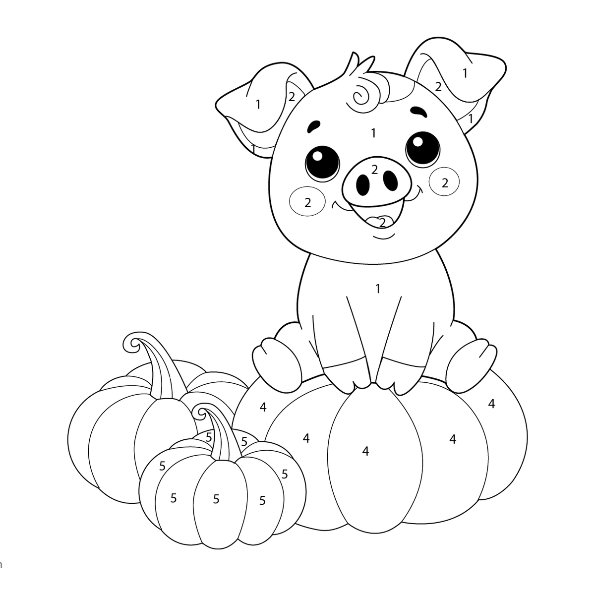 Pig in Pumpkin Patch Color by Number | Free Download