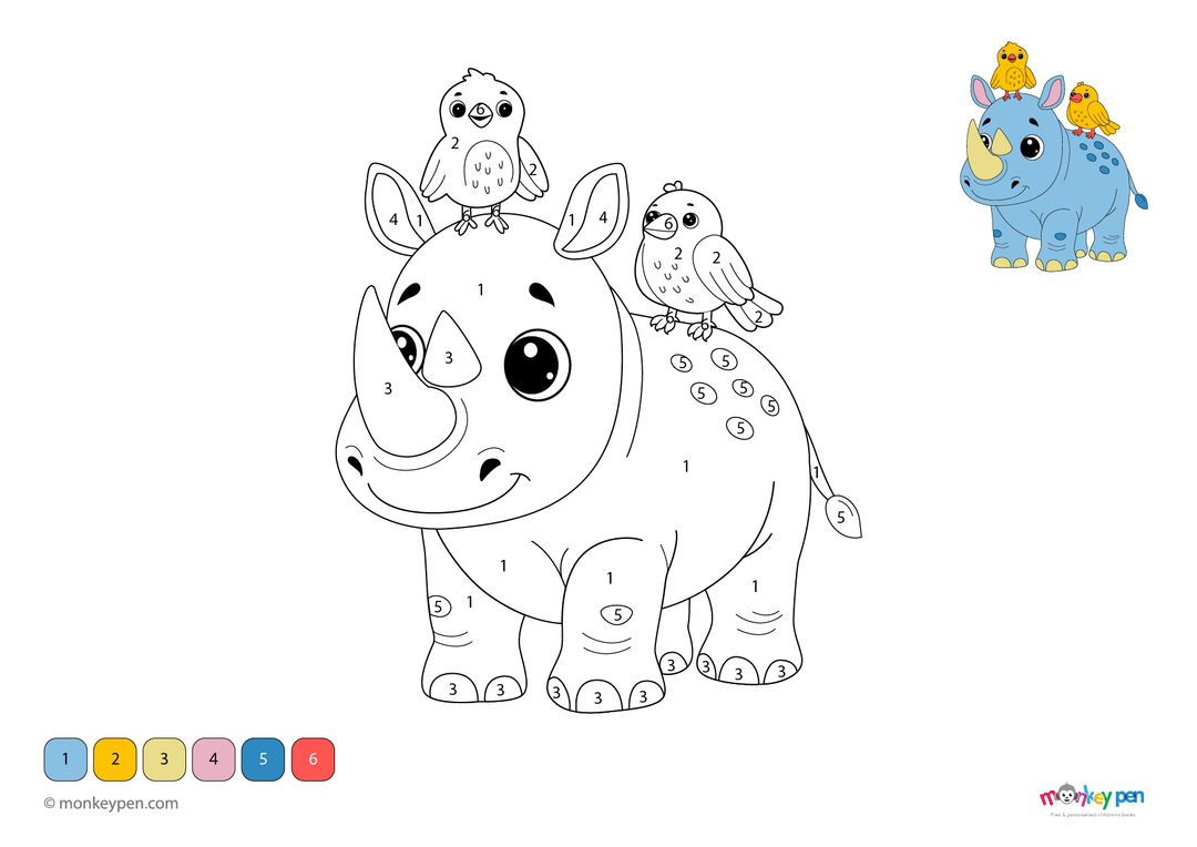 Rhino Color by Number – Animal Color By Number PDF