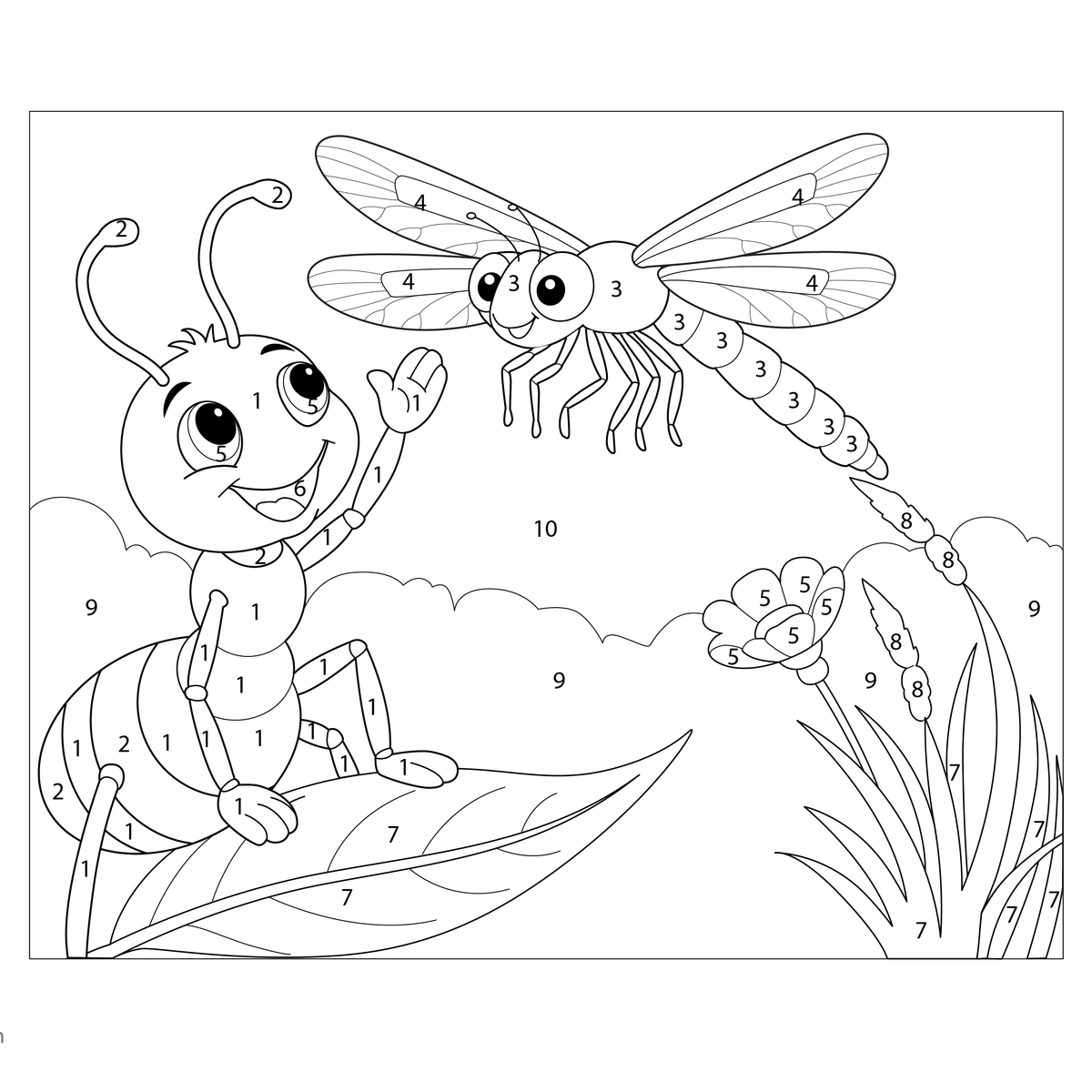 Ant & Dragonfly Color by Number – Free Kids Activity
